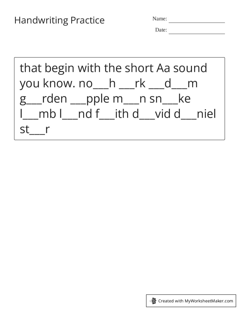 Handwriting Practice - My Worksheet Maker: Create Your Own Worksheets