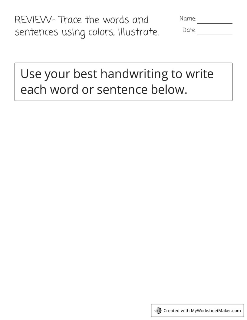 REVIEW- Trace the words and sentences using colors, illustrate. - My ...