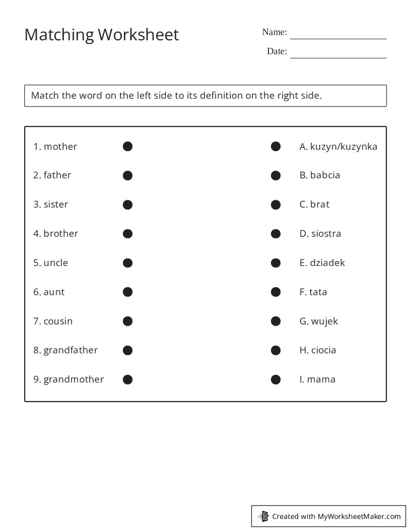 Matching Worksheet - My Worksheet Maker: Create Your Own Worksheets