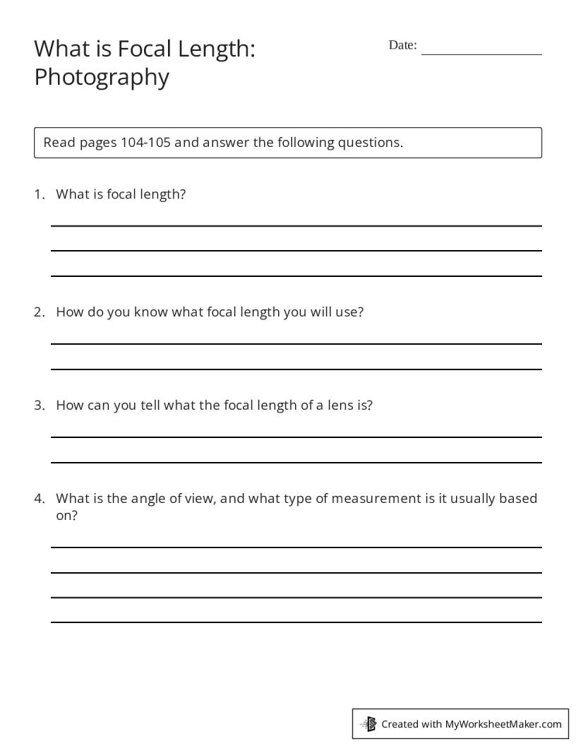 What is Focal Length: Photography - My Worksheet Maker: Create Your Own ...