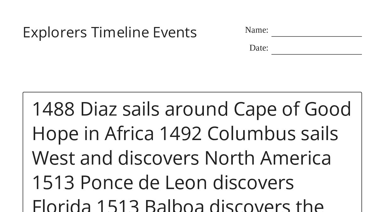 Explorers Timeline Events - My Worksheet Maker: Create Your Own Worksheets