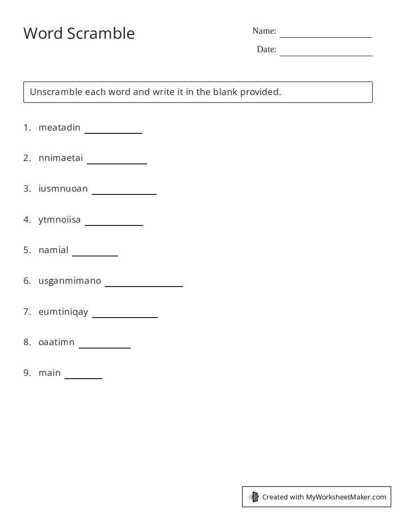 Word Scramble - My Worksheet Maker: Create Your Own Worksheets