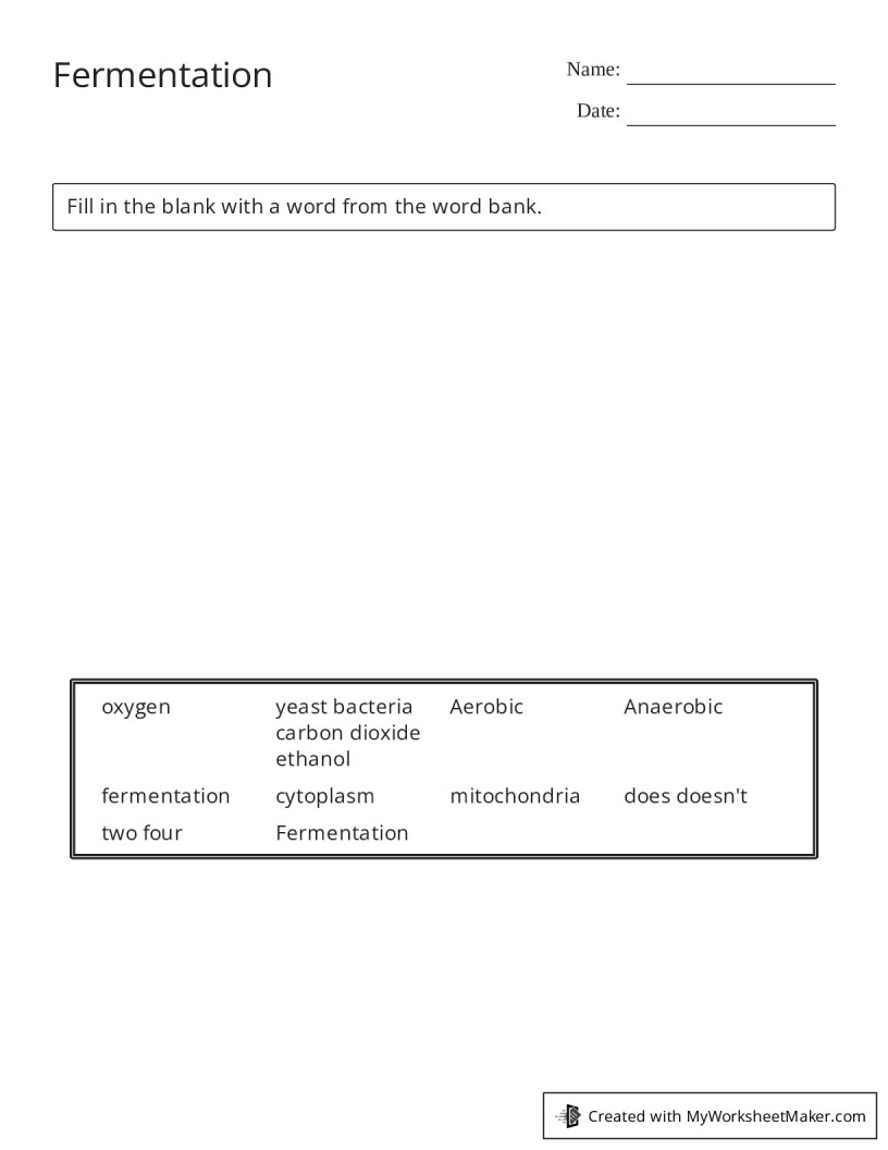Fermentation - My Worksheet Maker: Create Your Own Worksheets