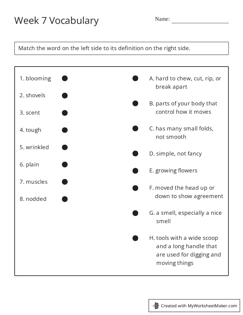 Week 7 Vocabulary - My Worksheet Maker: Create Your Own Worksheets