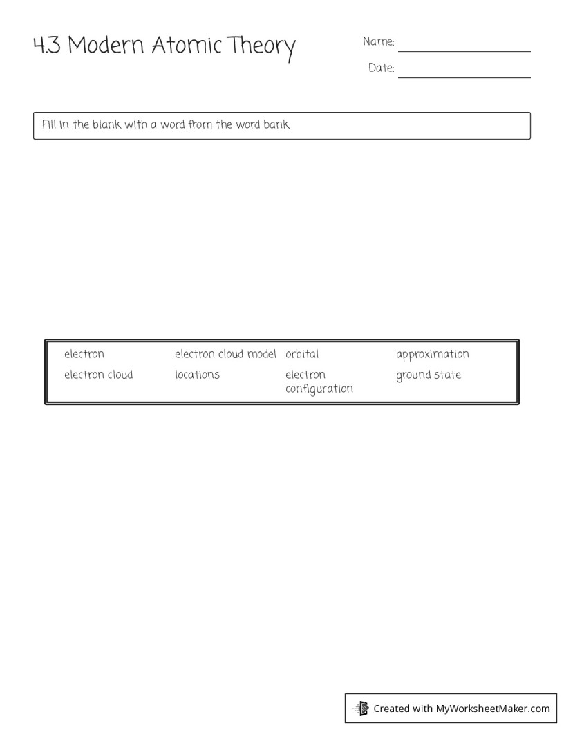 4.3 Modern Atomic Theory - My Worksheet Maker: Create Your Own Worksheets