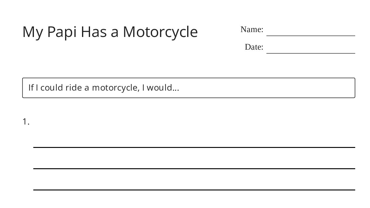 My Papi Has a Motorcycle - My Worksheet Maker: Create Your Own Worksheets