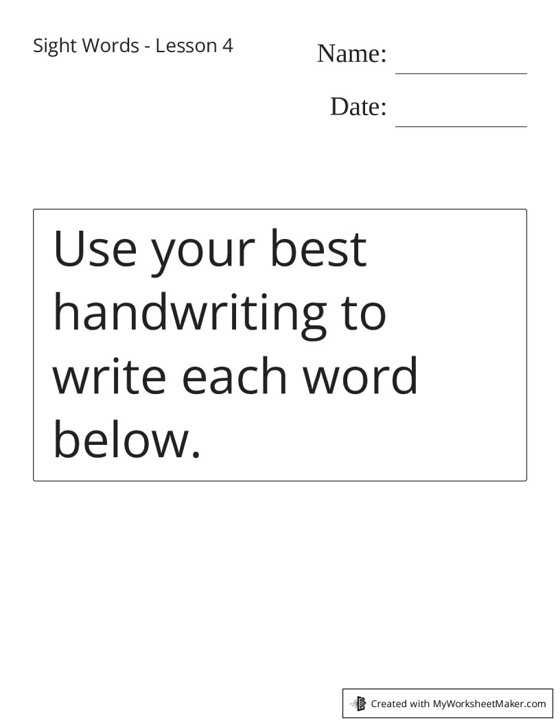 Sight Words - Lesson 4 - My Worksheet Maker: Create Your Own Worksheets