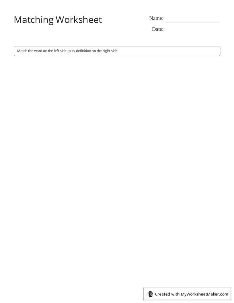Matching Worksheet - My Worksheet Maker: Create Your Own Worksheets