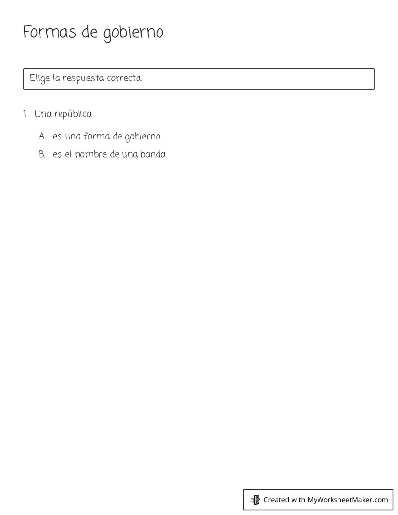 Formas de gobierno - My Worksheet Maker: Create Your Own Worksheets