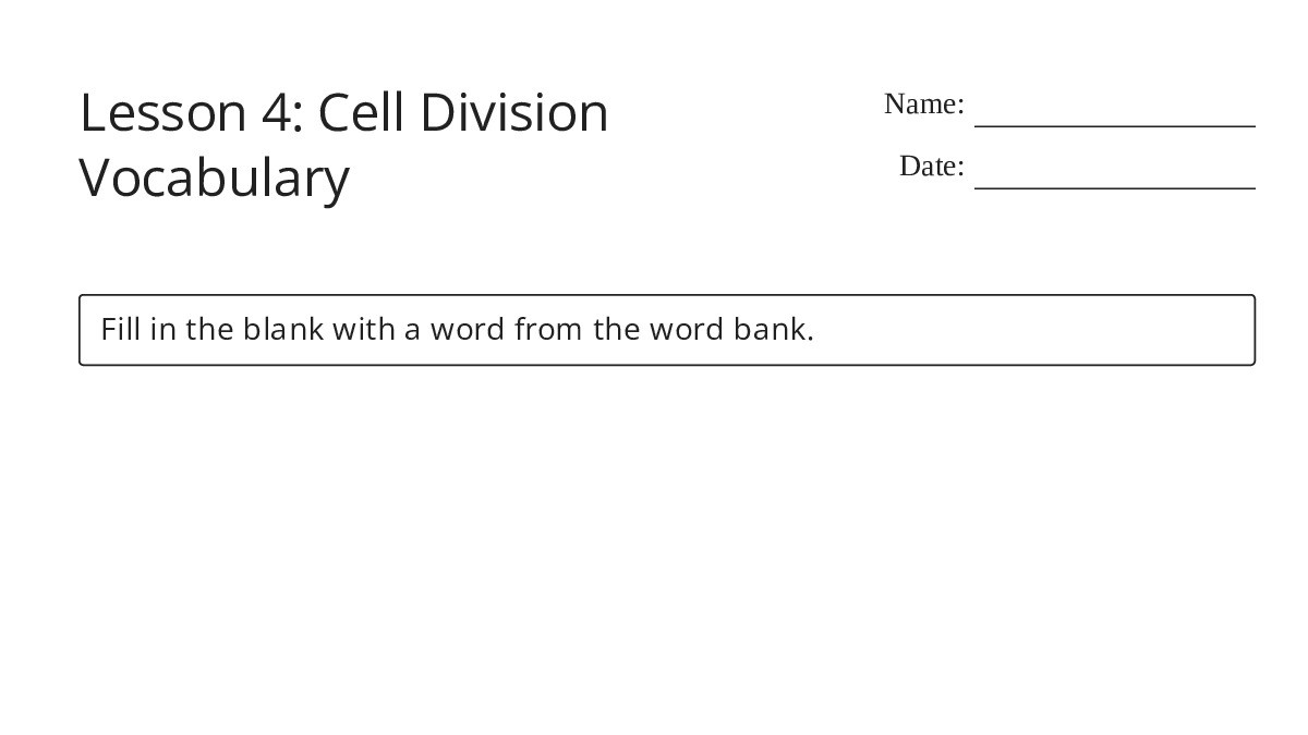 Lesson 4: Cell Division Vocabulary - My Worksheet Maker: Create Your ...