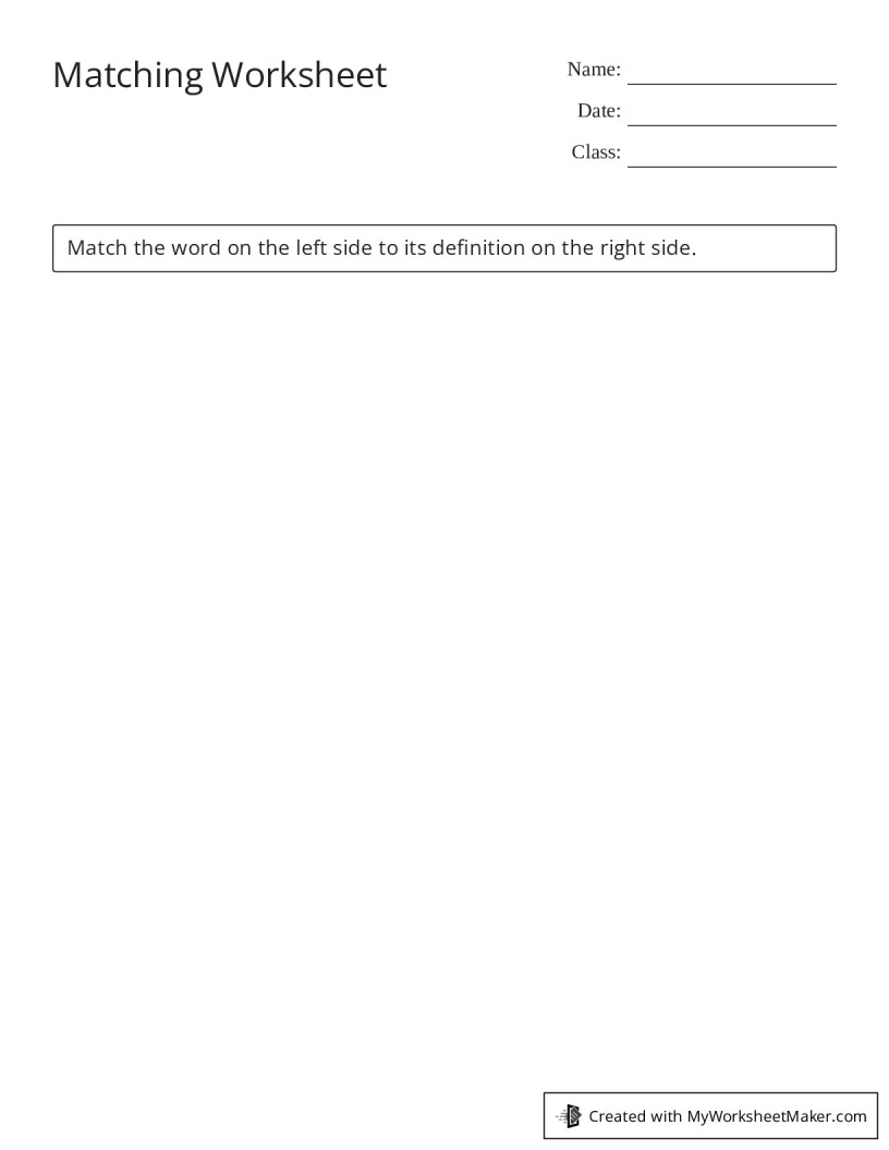 Matching Worksheet - My Worksheet Maker: Create Your Own Worksheets