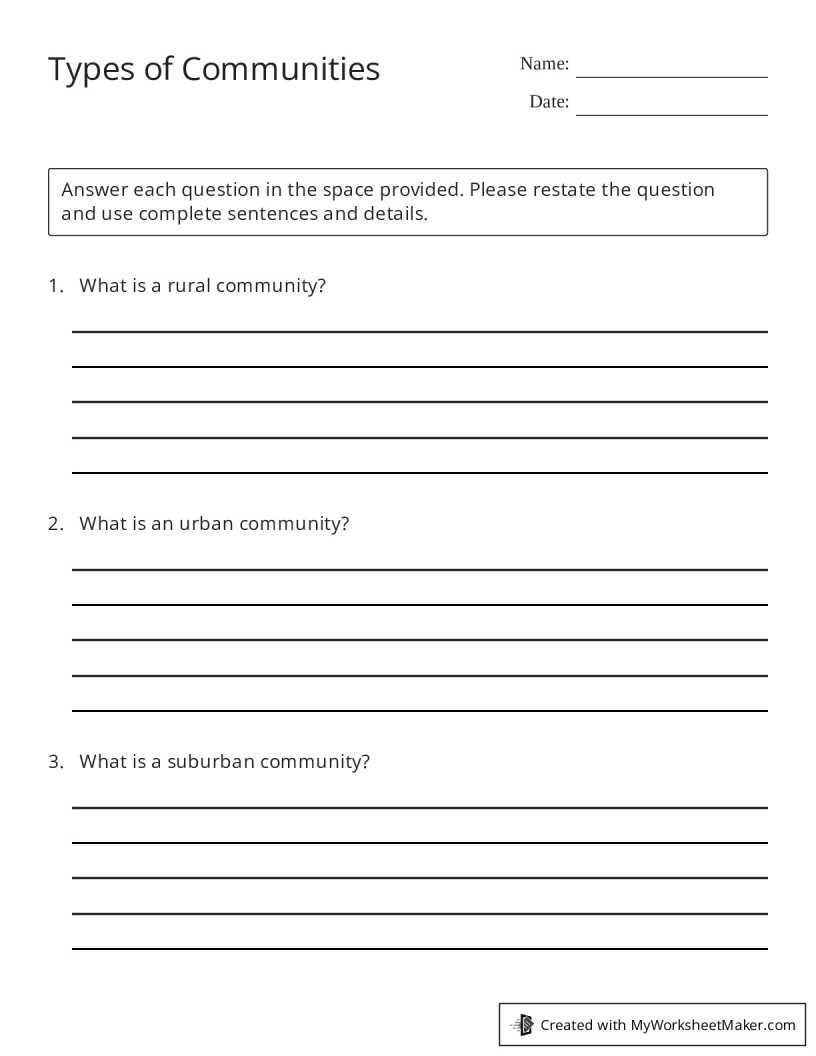 Types of Communities - My Worksheet Maker: Create Your Own Worksheets