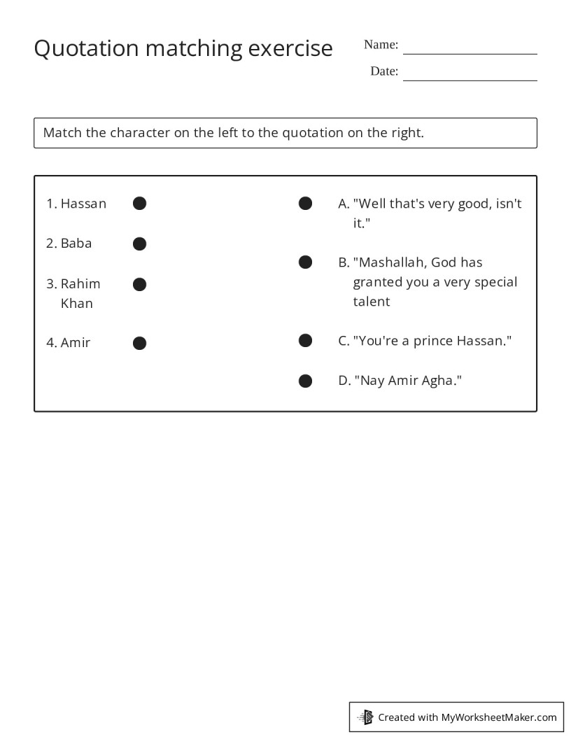 Quotation matching exercise - My Worksheet Maker: Create Your Own ...