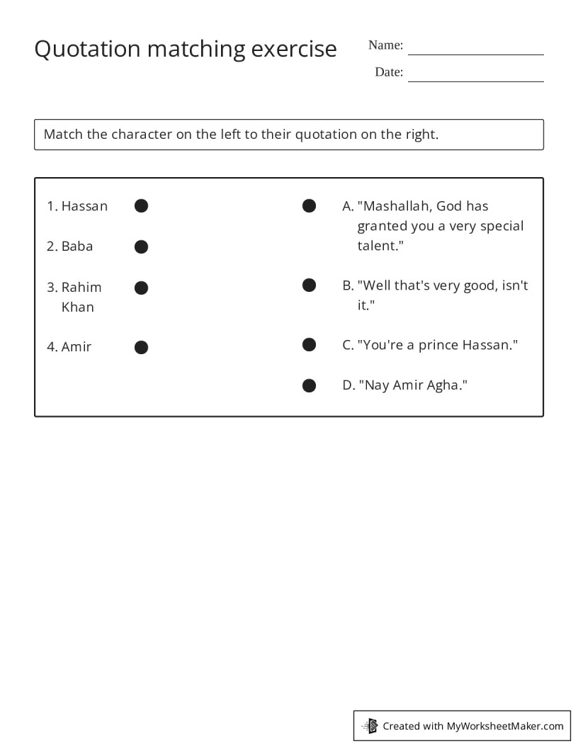 Quotation matching exercise - My Worksheet Maker: Create Your Own ...