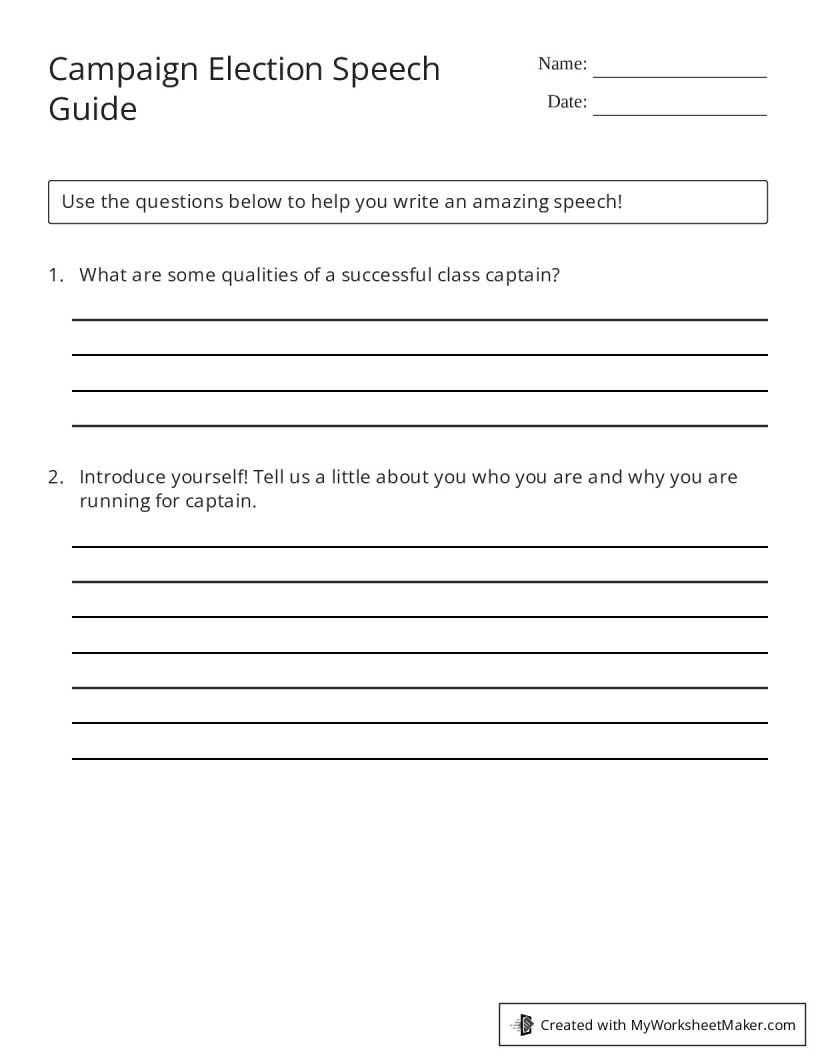 Campaign Election Speech Guide - My Worksheet Maker: Create Your Own ...