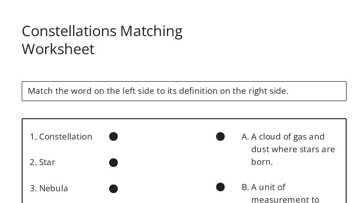 Constellations Matching Worksheet - My Worksheet Maker: Create Your Own ...