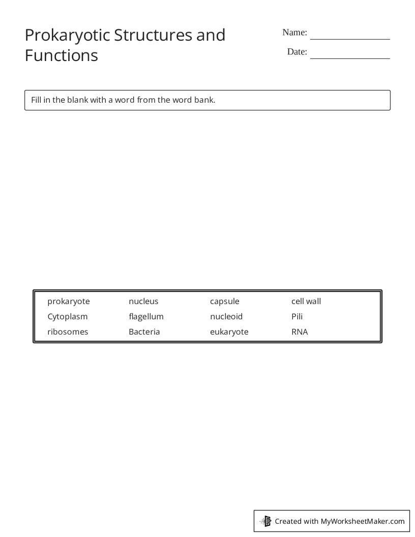 Prokaryotic Structures and Functions - My Worksheet Maker: Create Your ...