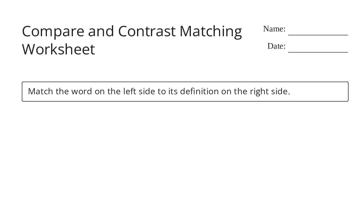 Compare and Contrast Matching Worksheet - My Worksheet Maker: Create ...