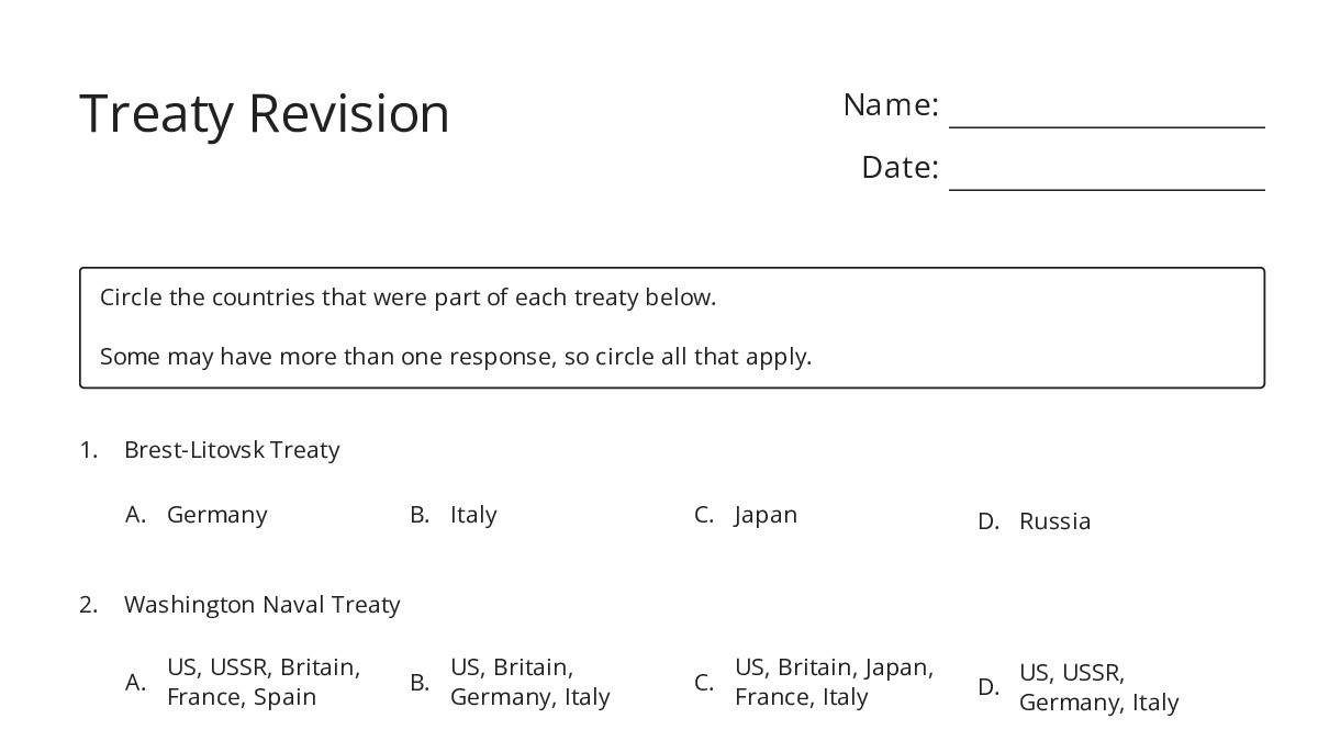 Treaty Revision - My Worksheet Maker: Create Your Own Worksheets