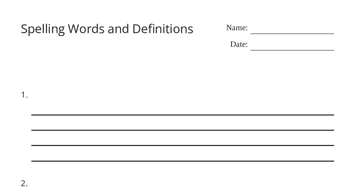 Spelling Words and Definitions - My Worksheet Maker: Create Your Own ...