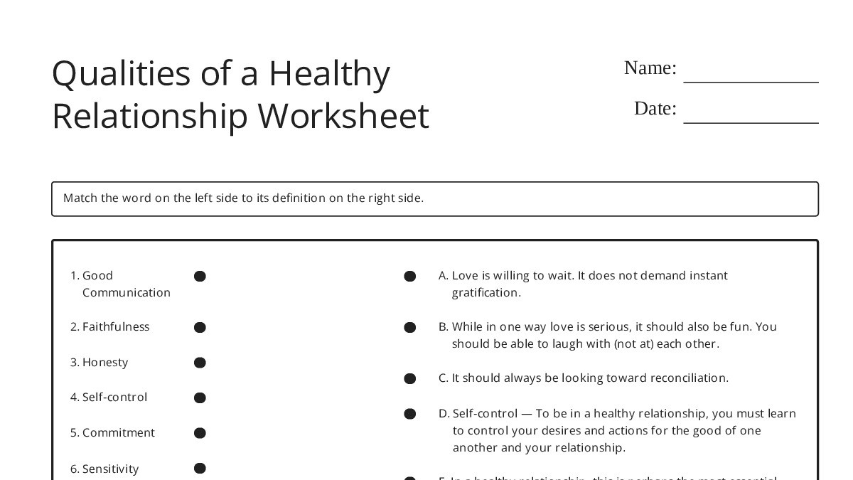 Qualities of a Healthy Relationship Worksheet - My Worksheet Maker ...