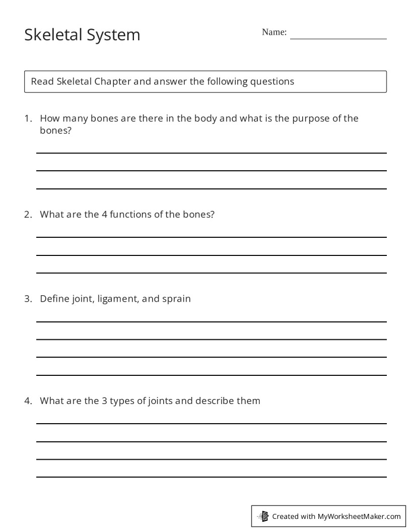 Skeletal System - My Worksheet Maker: Create Your Own Worksheets