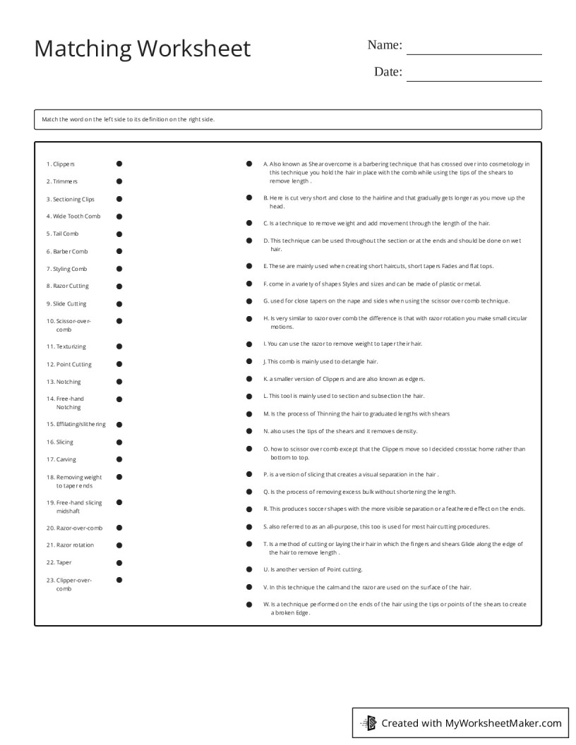 Matching Worksheet - My Worksheet Maker: Create Your Own Worksheets