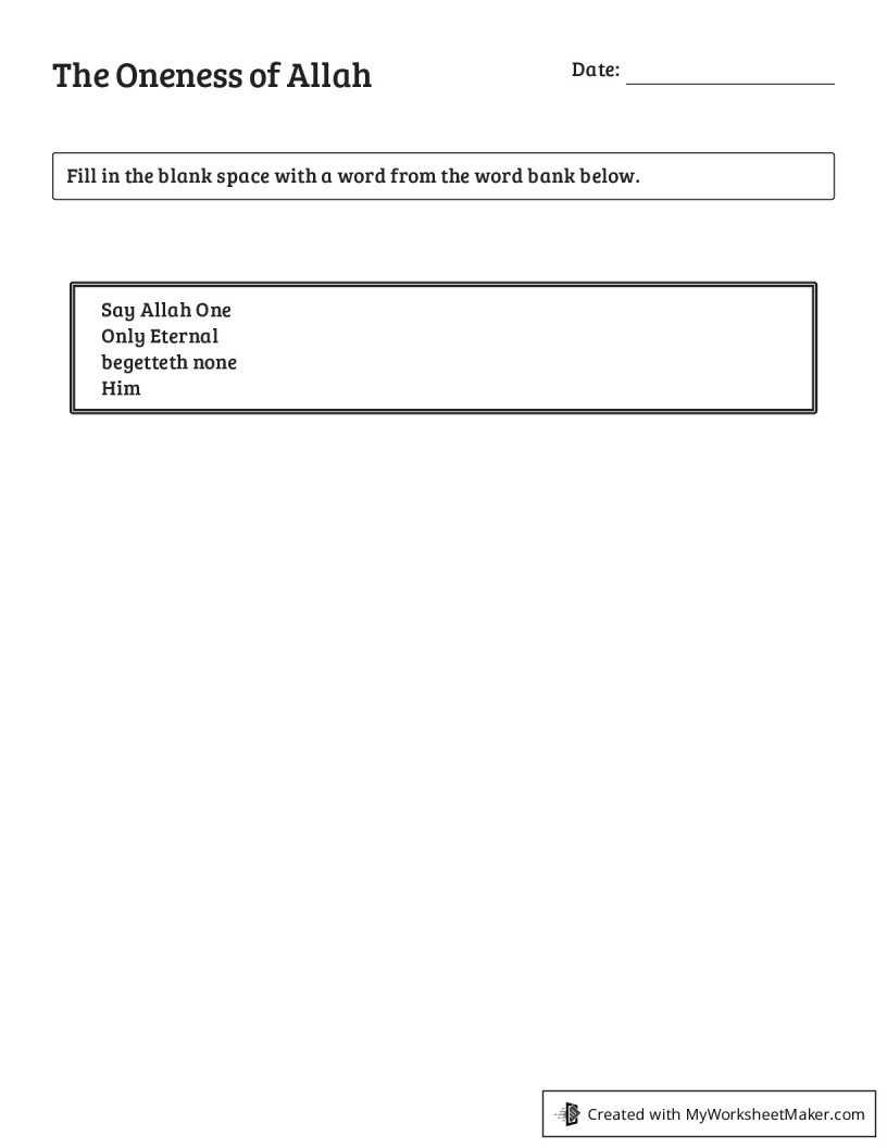 The Oneness of Allah - My Worksheet Maker: Create Your Own Worksheets