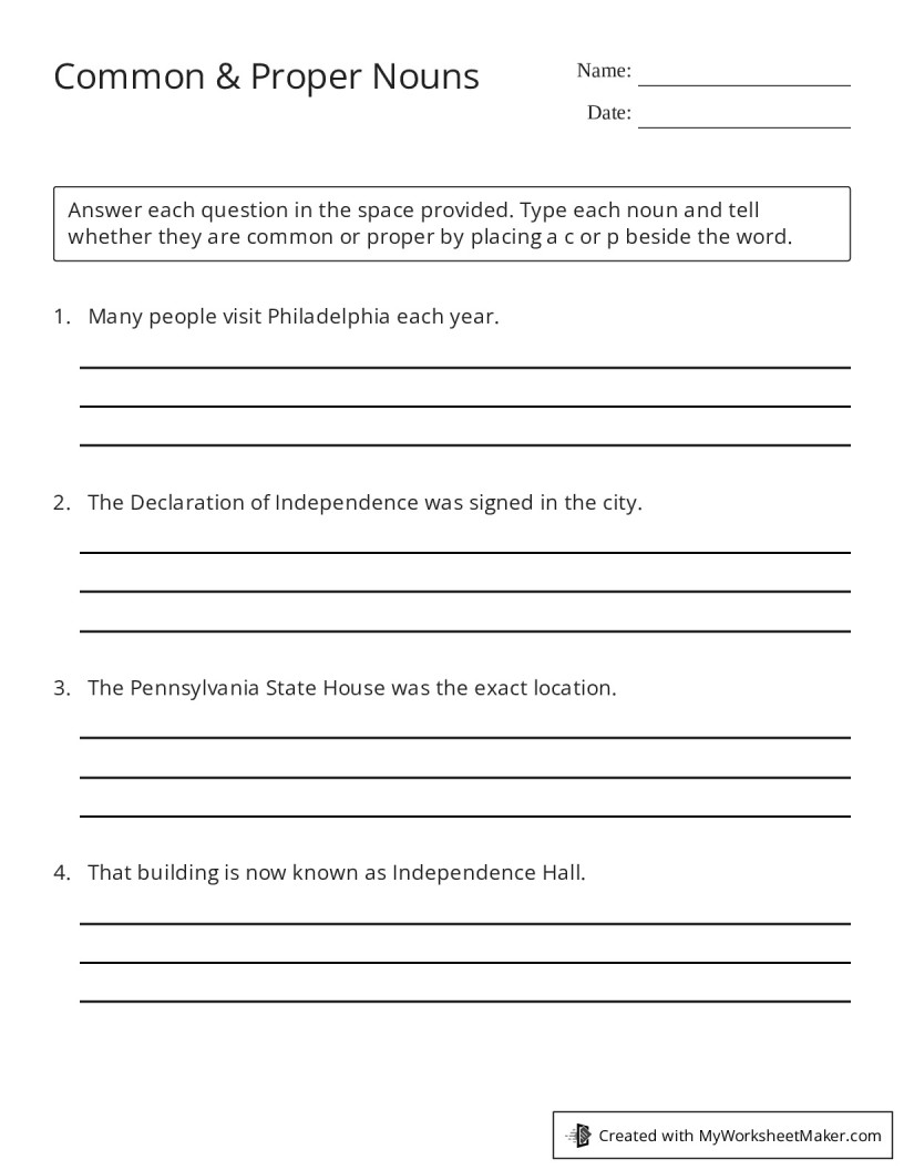 Common & Proper Nouns - My Worksheet Maker: Create Your Own Worksheets