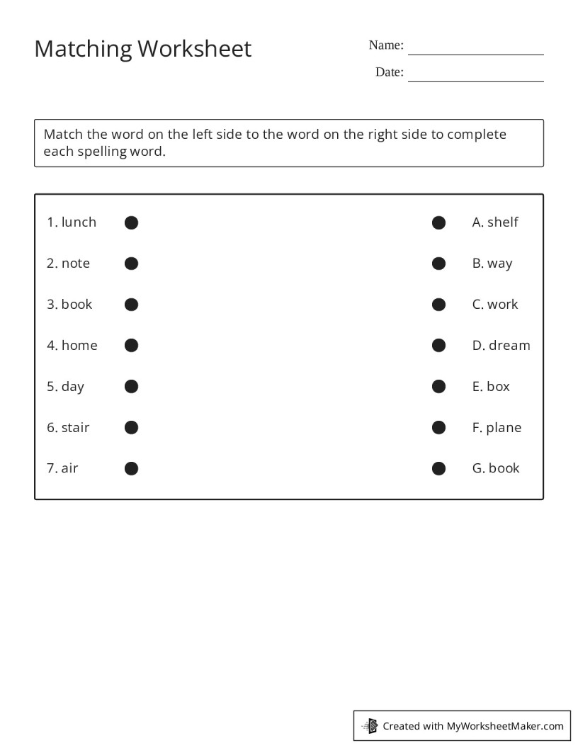 Matching Worksheet - My Worksheet Maker: Create Your Own Worksheets