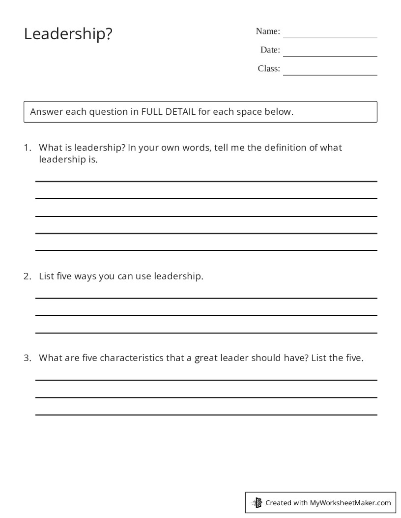 Leadership? - My Worksheet Maker: Create Your Own Worksheets