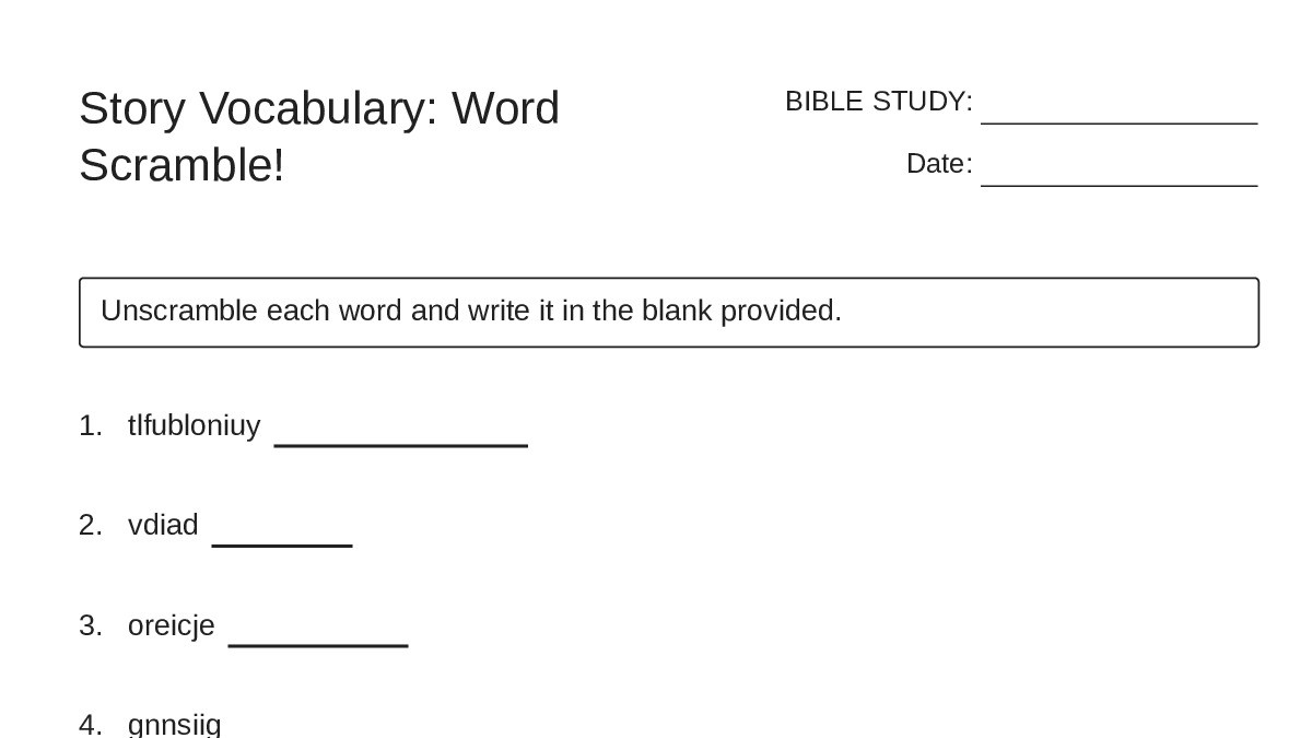 Story Vocabulary: Word Scramble! - My Worksheet Maker: Create Your Own ...