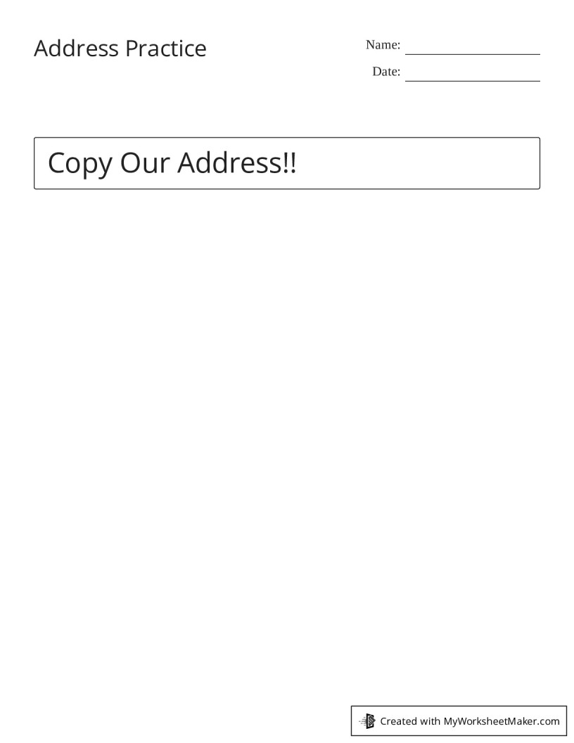 Address Practice - My Worksheet Maker: Create Your Own Worksheets