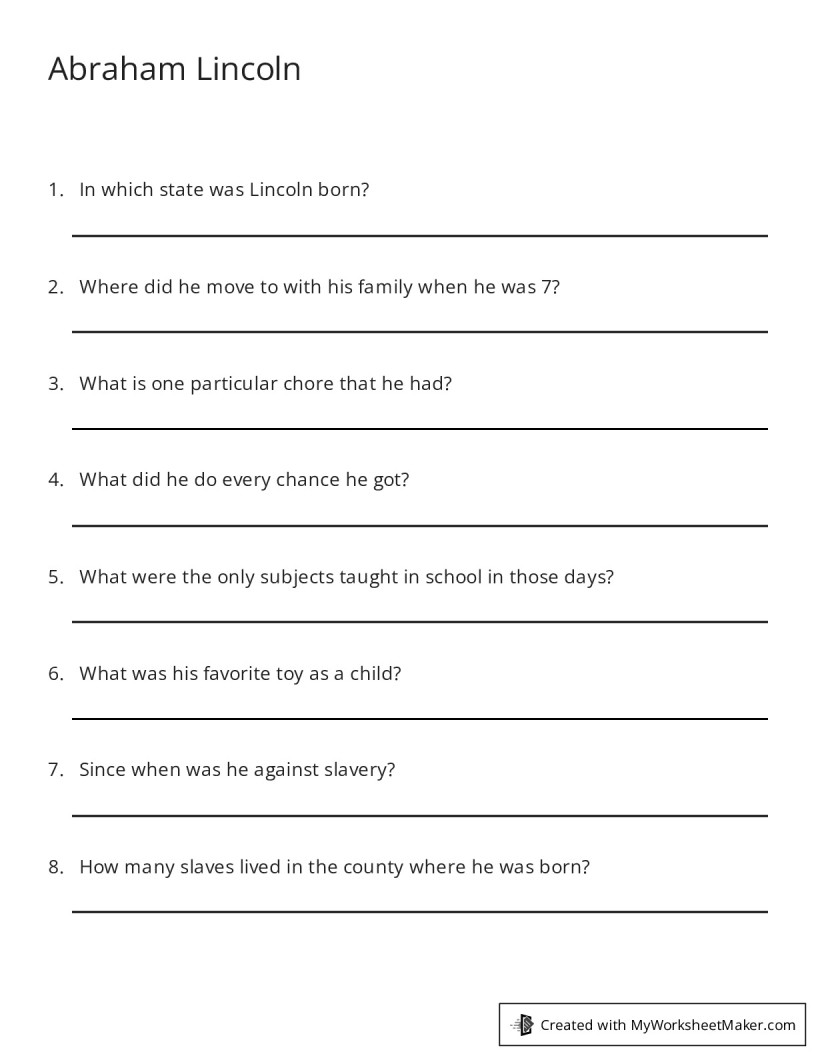 Abraham Lincoln - My Worksheet Maker: Create Your Own Worksheets