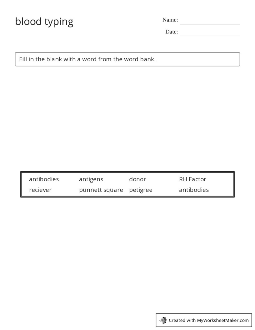 blood typing - My Worksheet Maker: Create Your Own Worksheets