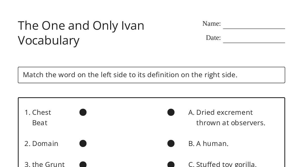 The One and Only Ivan Vocabulary - My Worksheet Maker: Create Your Own ...