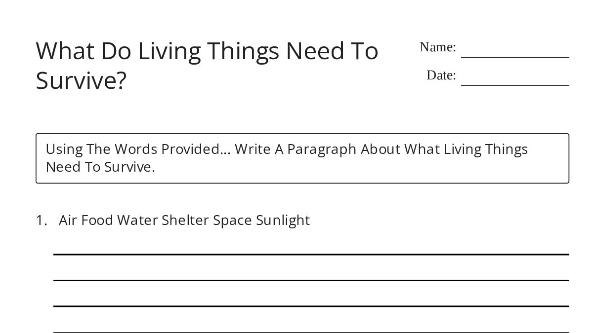 What Do Living Things Need To Survive? - My Worksheet Maker: Create ...