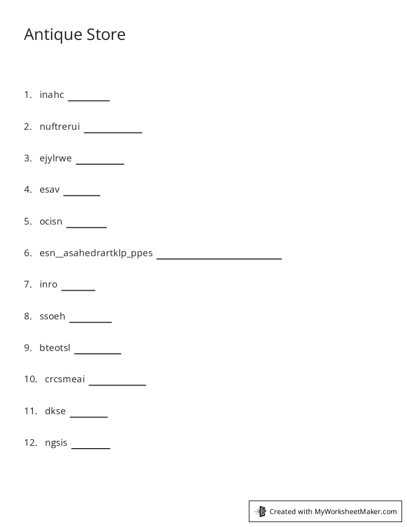 Antique Store - My Worksheet Maker: Create Your Own Worksheets