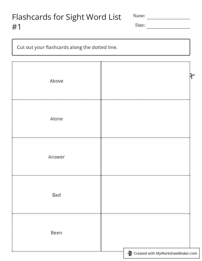 Flashcards for Sight Word List #1 - My Flashcard Maker: Create Your Own ...