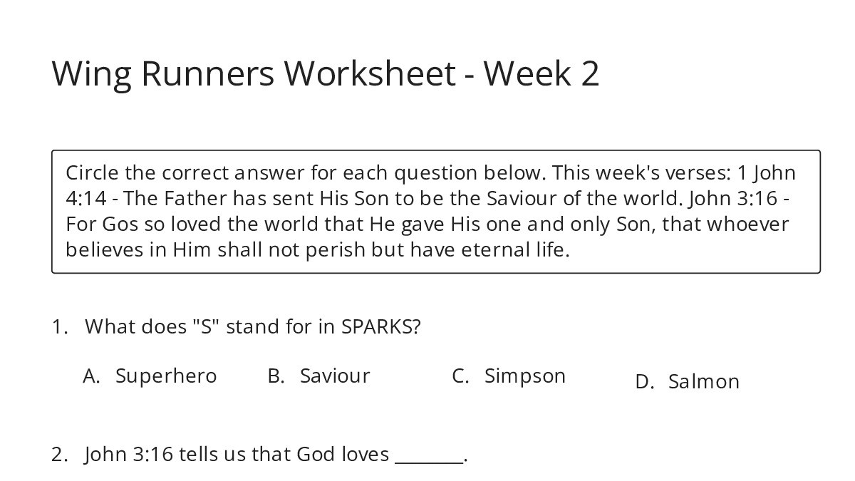 Wing Runners Worksheet - Week 2 - My Worksheet Maker: Create Your Own ...