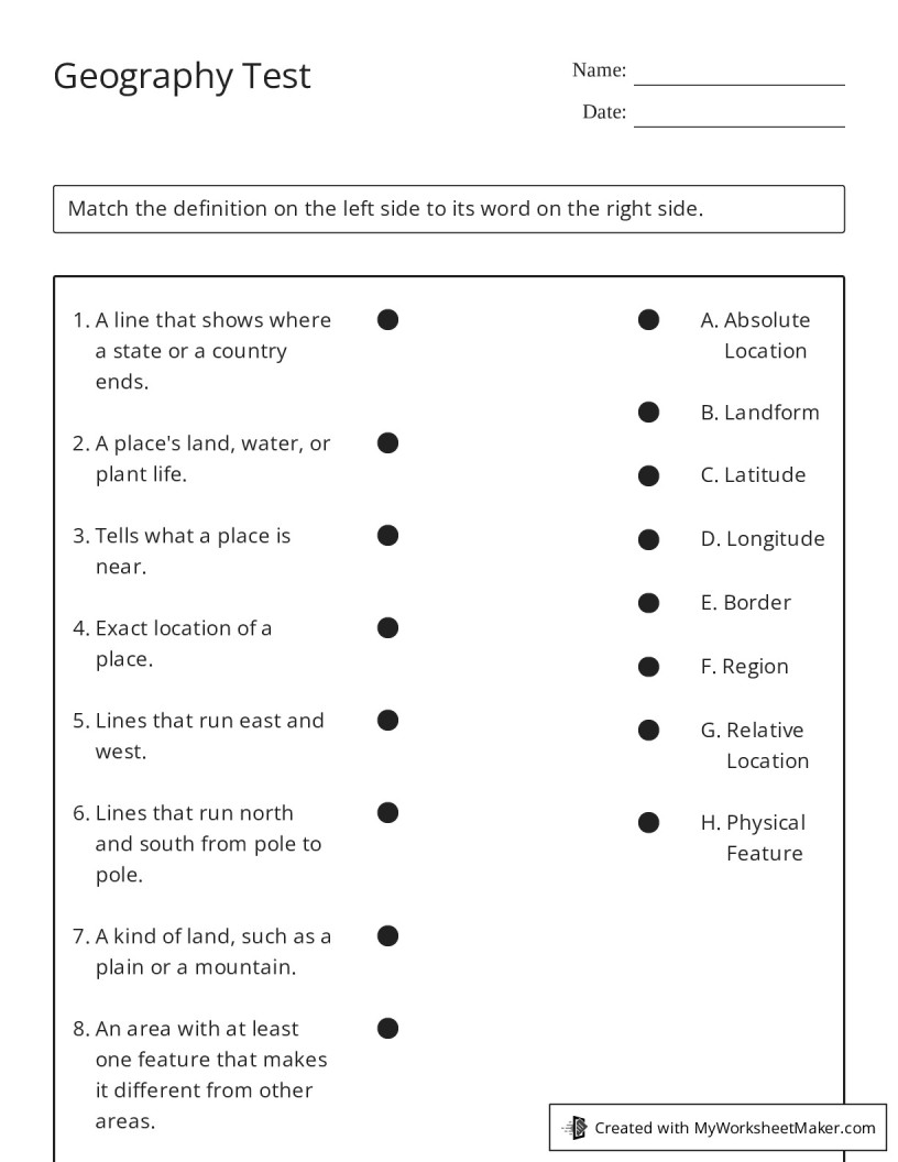 Geography Test - My Worksheet Maker: Create Your Own Worksheets