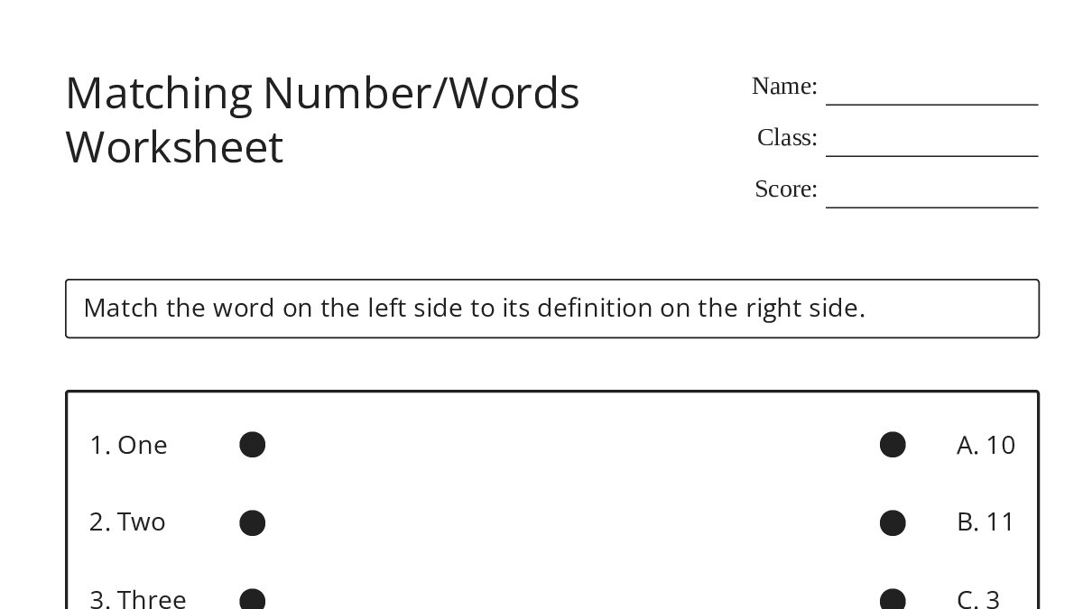 Matching Number/Words Worksheet - My Worksheet Maker: Create Your Own ...