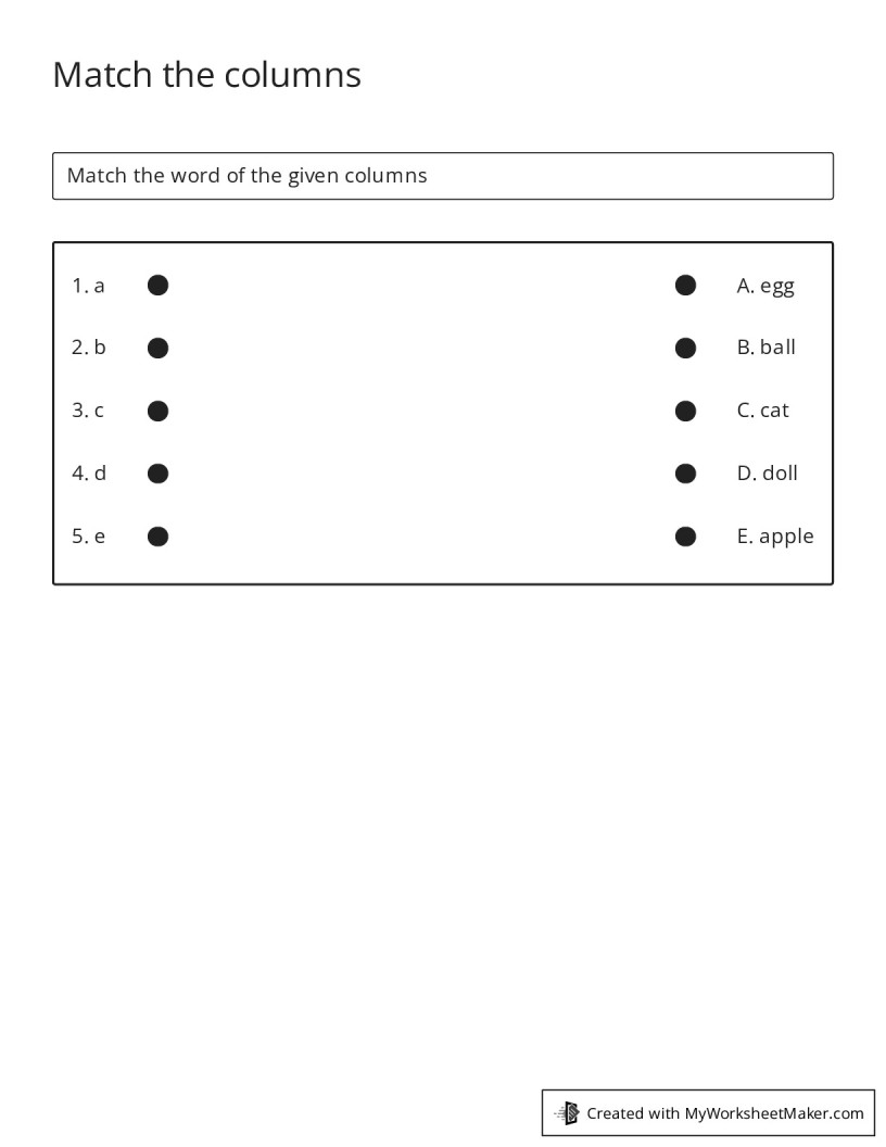 Match the columns - My Worksheet Maker: Create Your Own Worksheets