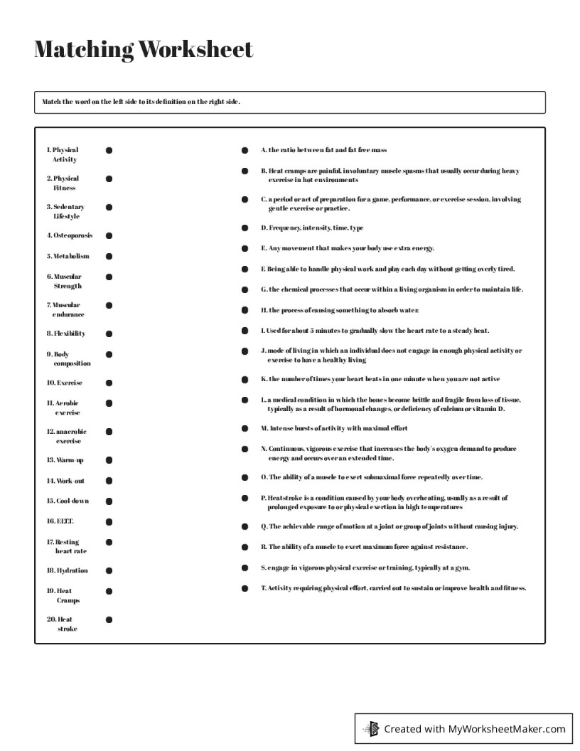 Matching Worksheet - My Worksheet Maker: Create Your Own Worksheets