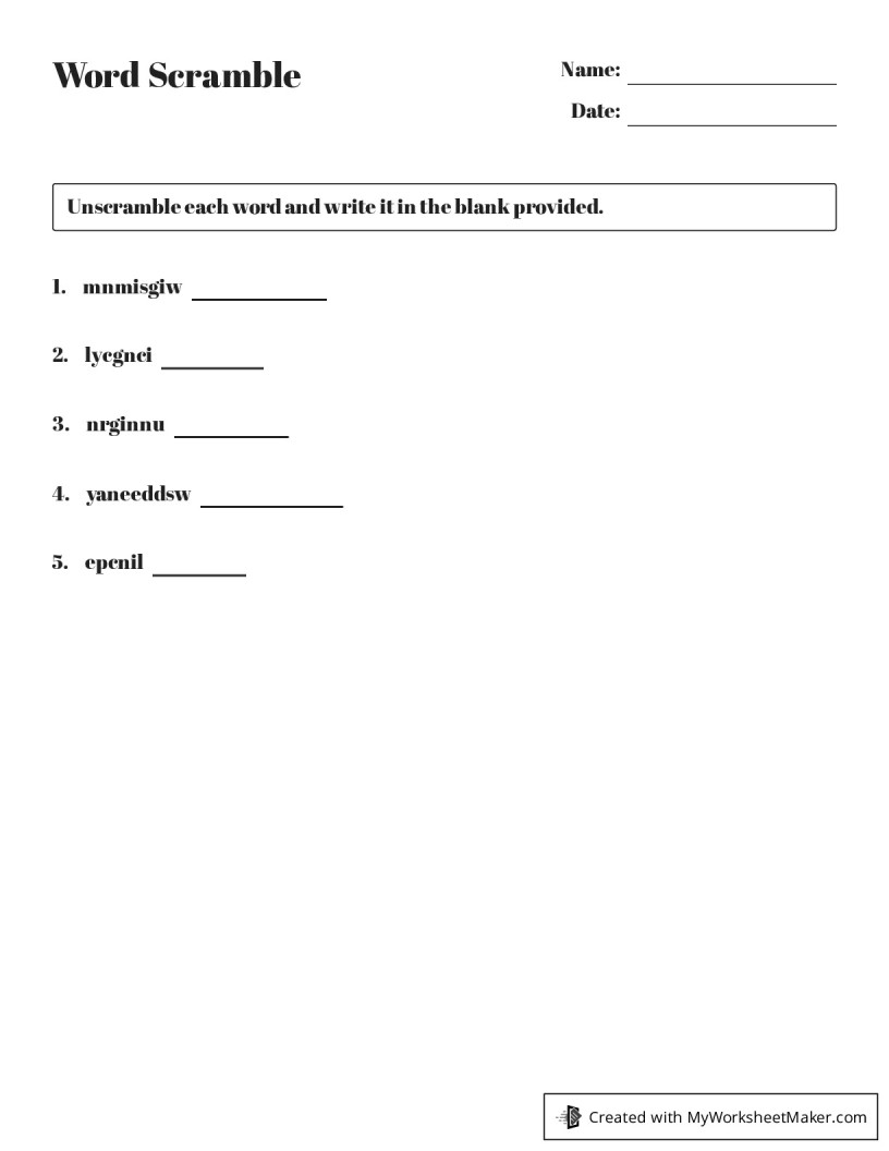 Word Scramble - My Worksheet Maker: Create Your Own Worksheets