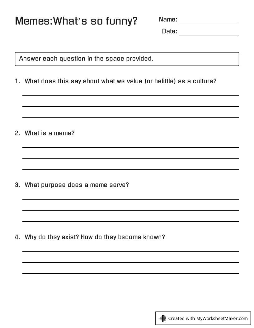 Memes:What’s so funny? - My Worksheet Maker: Create Your Own Worksheets
