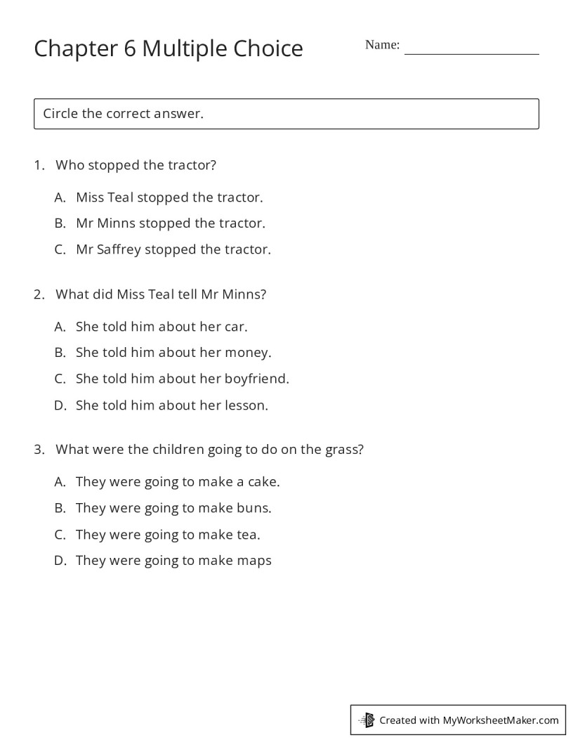 Chapter 6 Multiple Choice - My Worksheet Maker: Create Your Own Worksheets