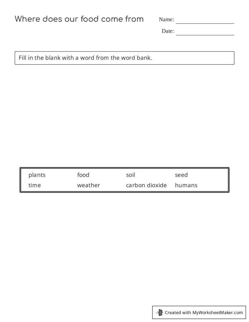 Where does our food come from - My Worksheet Maker: Create Your Own ...