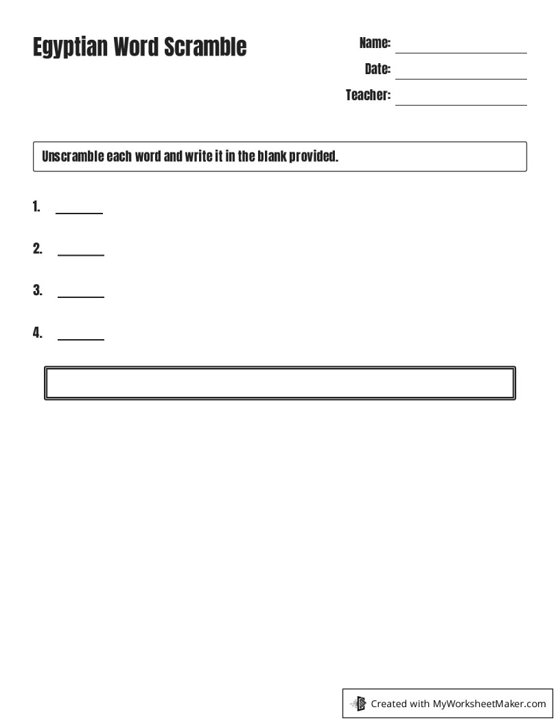Egyptian Word Scramble - My Worksheet Maker: Create Your Own Worksheets