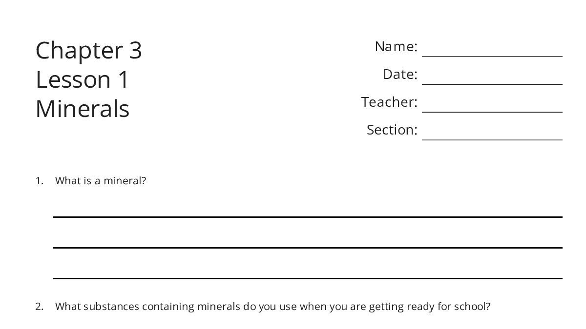 Chapter 3 Lesson 1 Minerals - My Worksheet Maker: Create Your Own ...